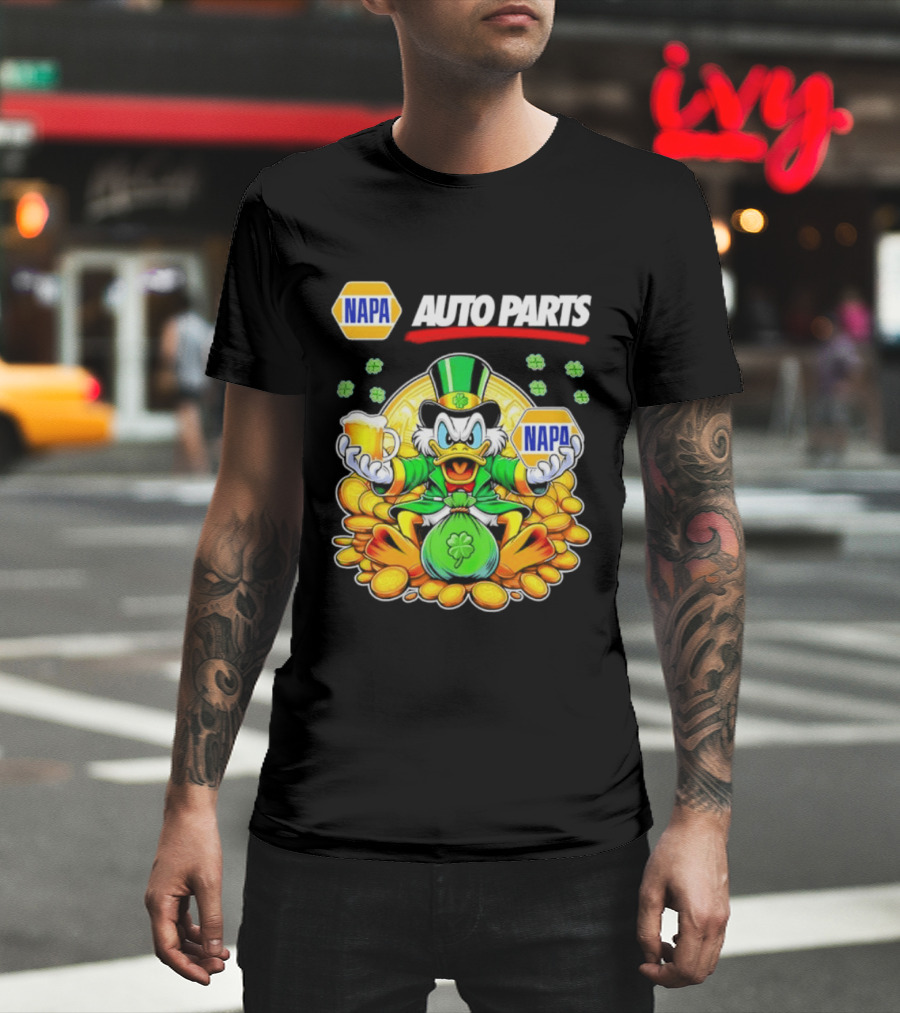 Scrooge McDuck NAPA Auto Parts St Patricks Day Coins And Beer T-Shirt