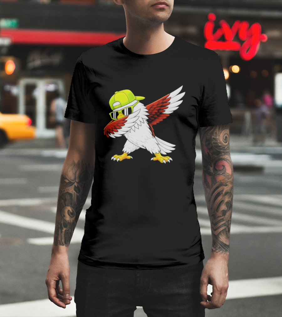 Sea Hawk Dabbing Bird In Neon Cap Football Fan Fun T-Shirt