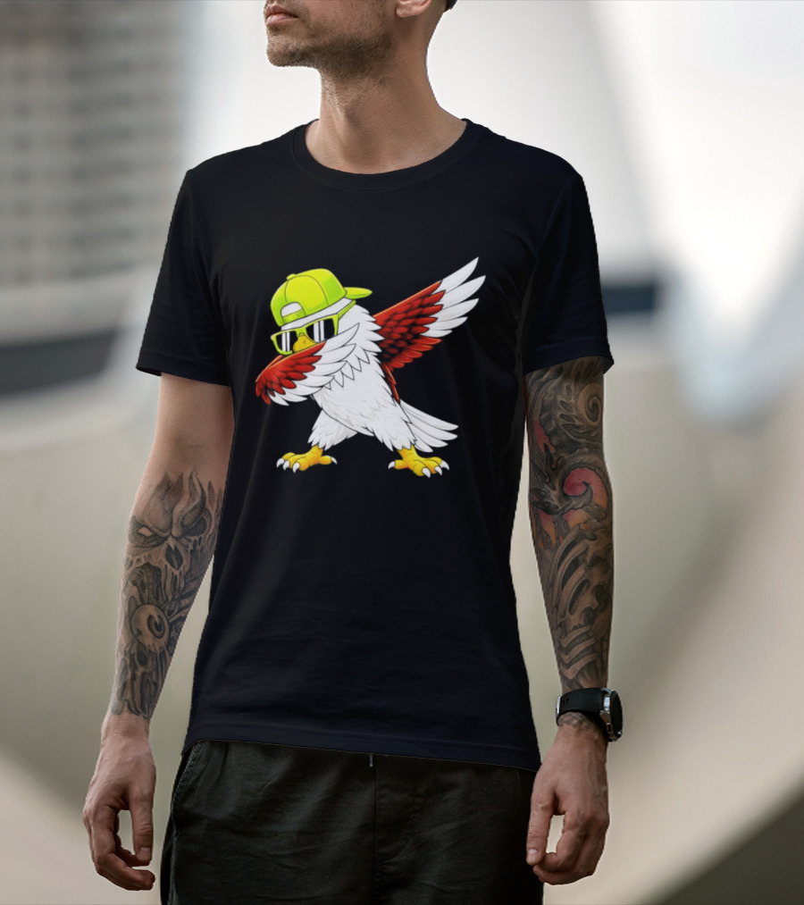 Sea Hawk Dabbing Bird In Neon Cap Football Fan Fun T-Shirt