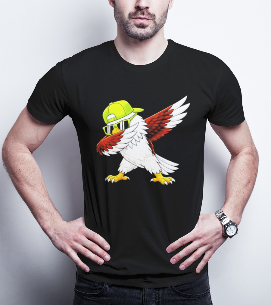 Sea Hawk Dabbing Bird In Neon Cap Football Fan Fun T-Shirt
