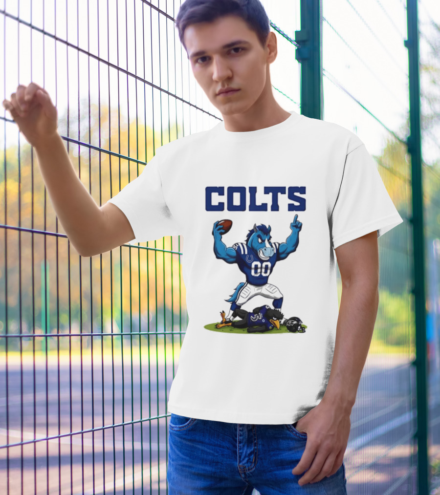 Indianapolis Colts Horse Mascot Defeats Baltimore Ravens Bird Rivalry Football Showdown T-Shirt