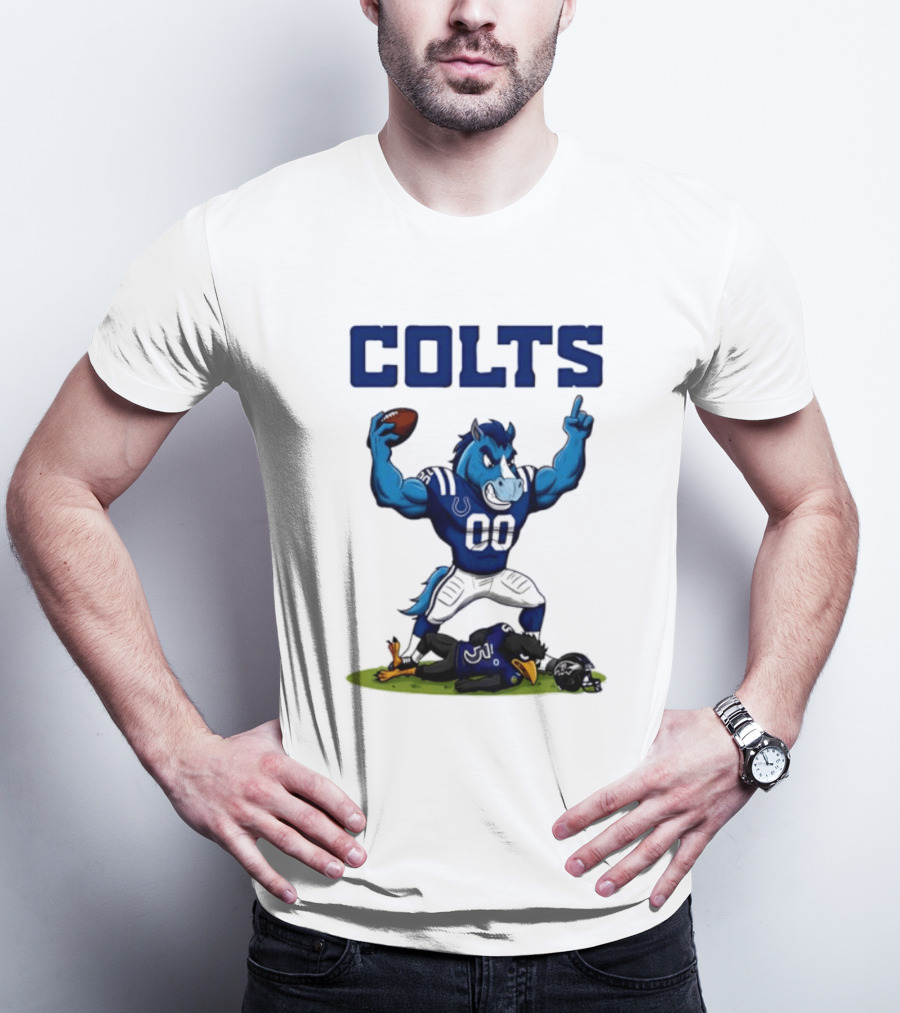 Indianapolis Colts Horse Mascot Defeats Baltimore Ravens Bird Rivalry Football Showdown T-Shirt