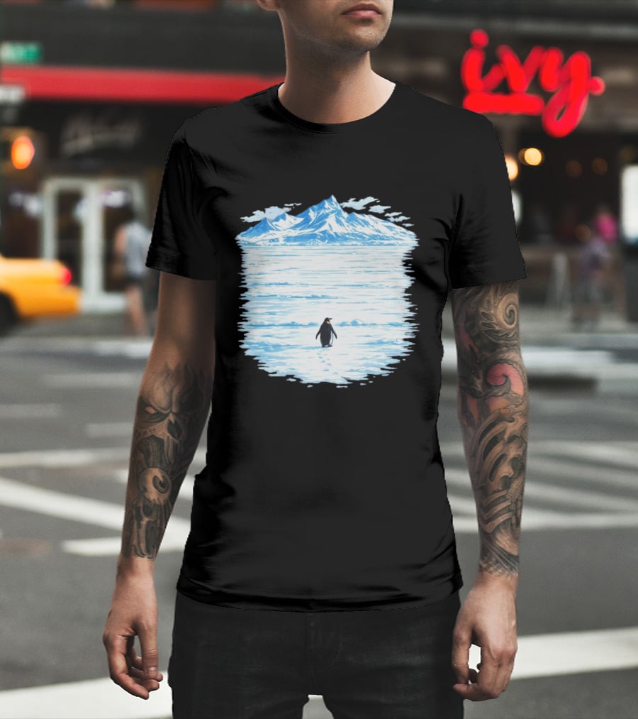 Penguin But Why Snowy Mountain Reflection T-Shirt
