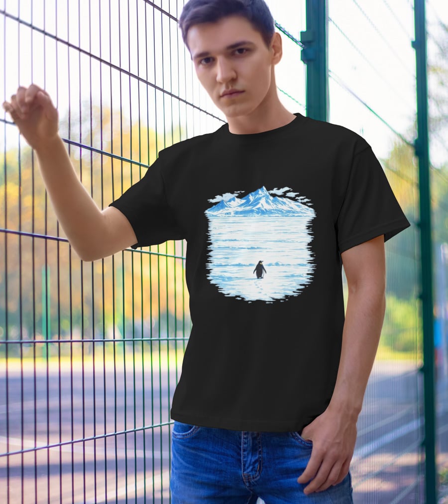 Penguin But Why Snowy Mountain Reflection T-Shirt