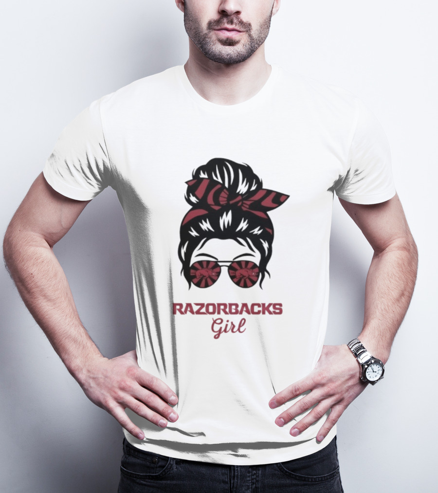 Razorbacks Girl Messy Bun Sunglasses T-Shirt