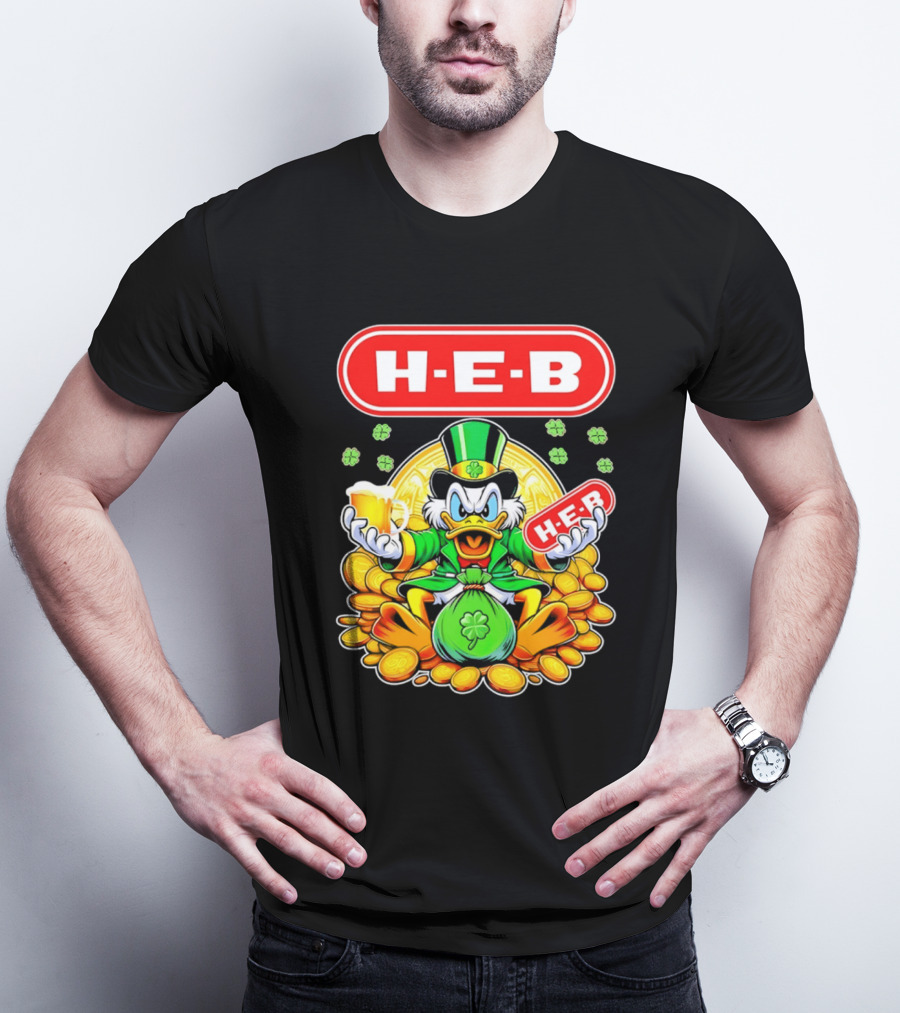 H E B St Patricks Day Scrooge McDuck Coins And Clover Hat T-Shirt