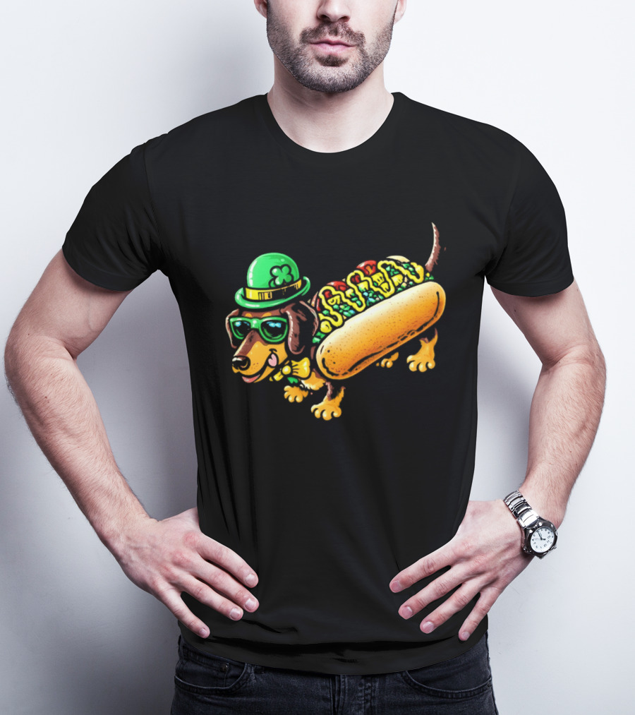 St Patricks Day Chicago Hot Dog Wearing Irish Hat And Glasses T-Shirt