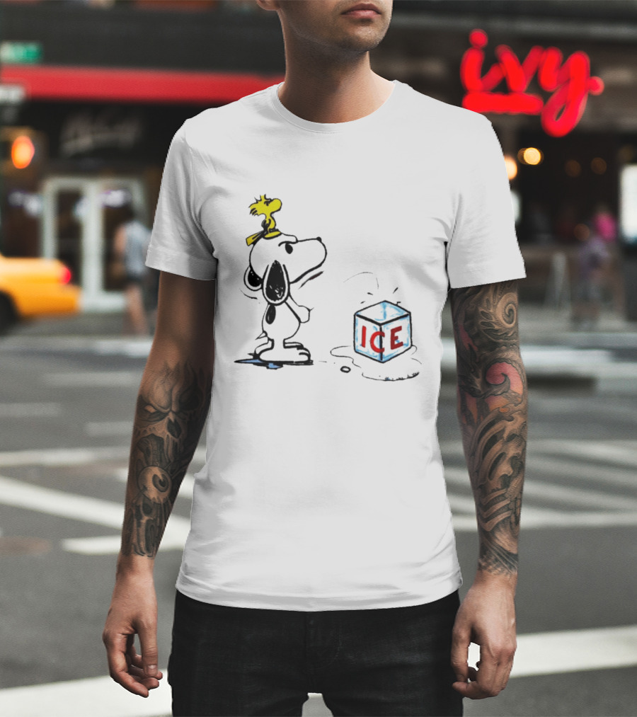 Snoopy Woodstock Piss On Ice Cube Block T-Shirt