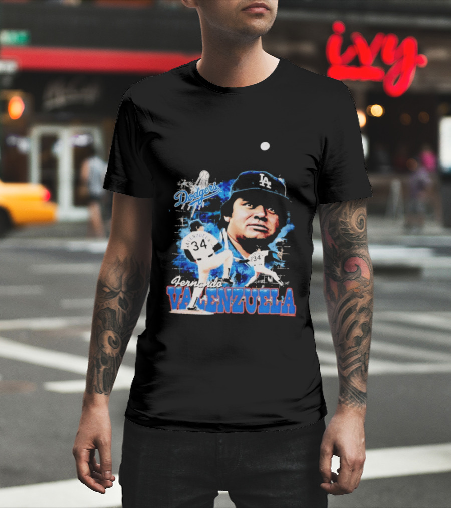 Los Angeles Dodgers Fernando Valenzuela Legendary Pitcher Icon Blue T-Shirt