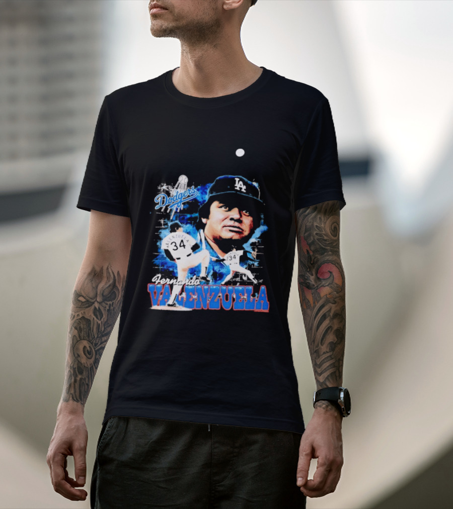 Los Angeles Dodgers Fernando Valenzuela Legendary Pitcher Icon Blue T-Shirt