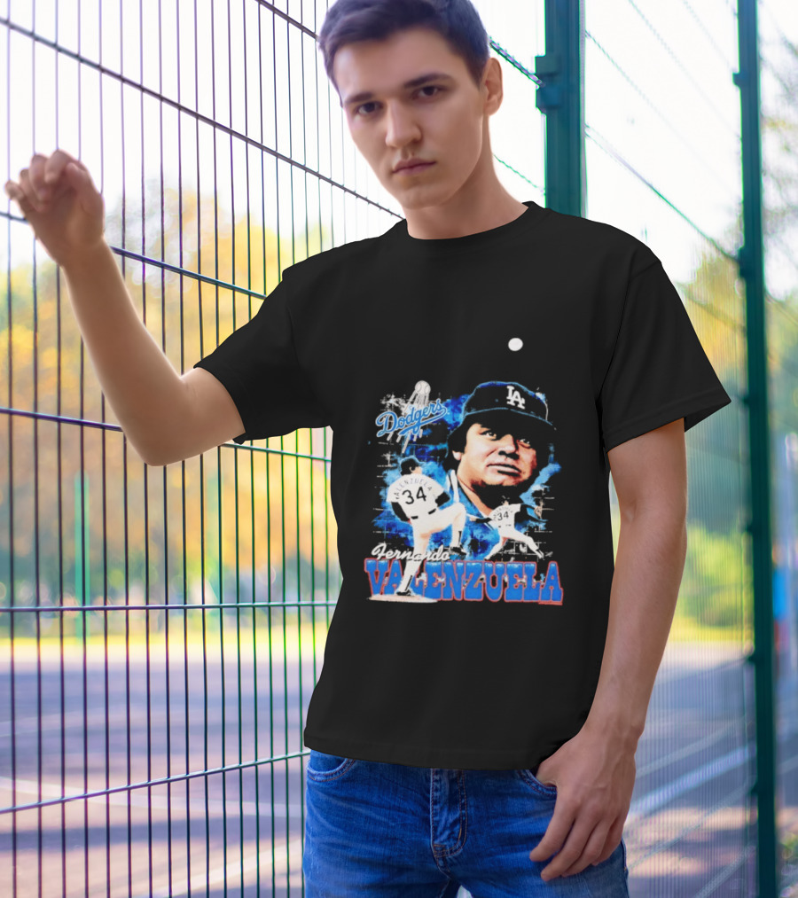 Los Angeles Dodgers Fernando Valenzuela Legendary Pitcher Icon Blue T-Shirt