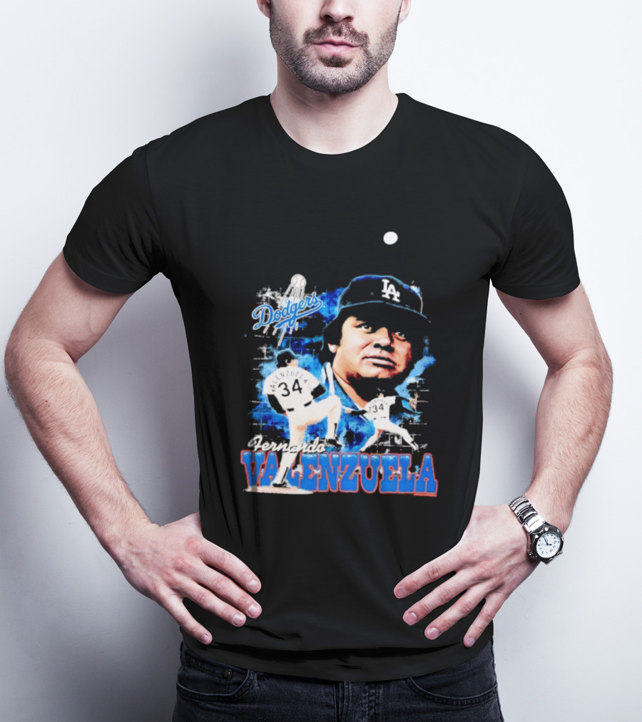 Los Angeles Dodgers Fernando Valenzuela Legendary Pitcher Icon Blue T-Shirt