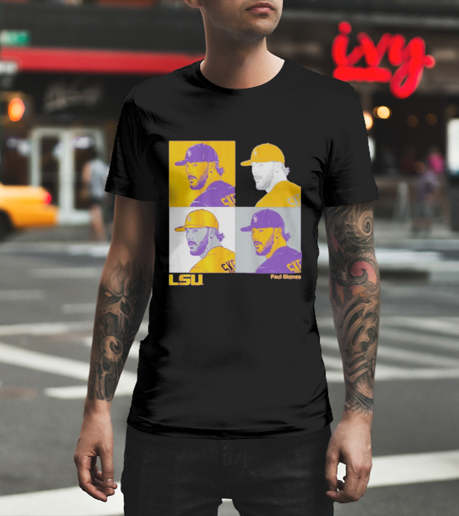 LSU Baseball Paul Skenes Colorful Collage Panels T-Shirt