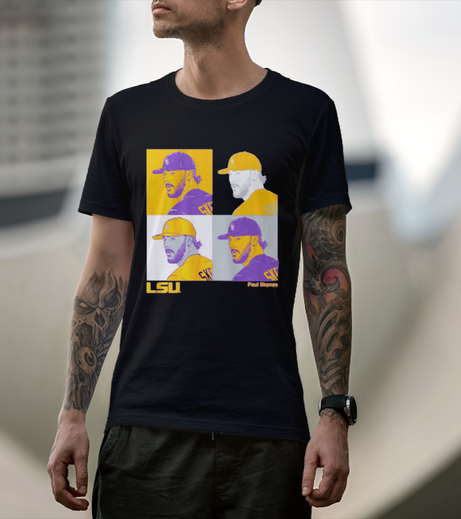LSU Baseball Paul Skenes Colorful Collage Panels T-Shirt
