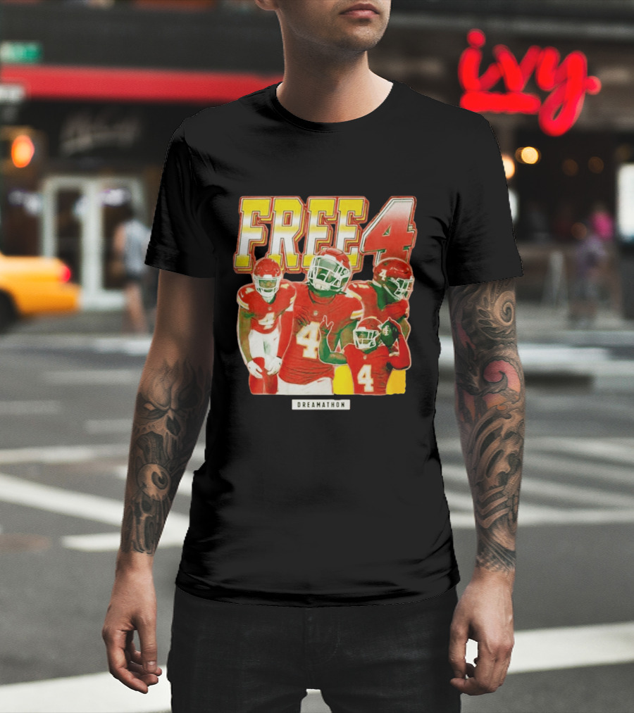 Free 4 Dreamathon Player Collage Red Football Jersey Number 4 T-Shirt