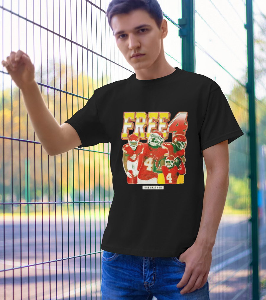 Free 4 Dreamathon Player Collage Red Football Jersey Number 4 T-Shirt