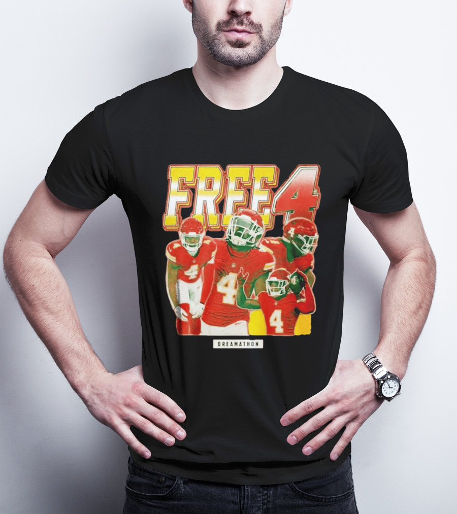 Free 4 Dreamathon Player Collage Red Football Jersey Number 4 T-Shirt
