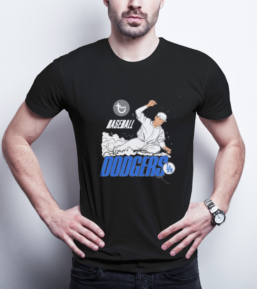 Dodgers LA Baseball Cartoon Topps MLB Raglan T-Shirt