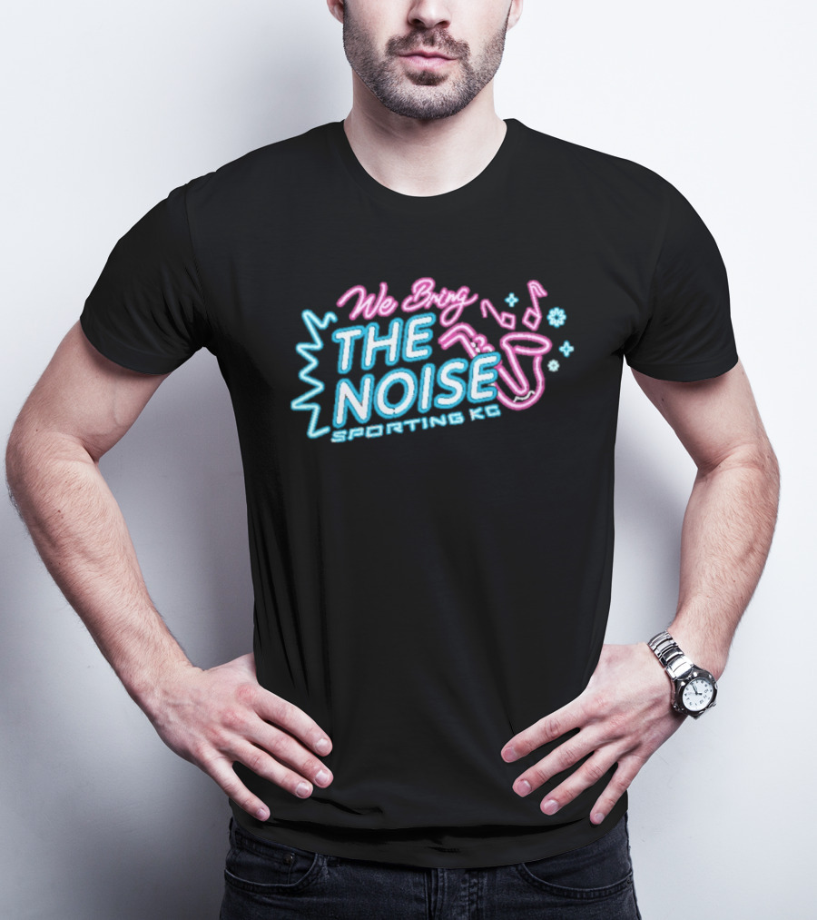 We Bring The Noise Sporting KC Blue Pink Saxophone T-Shirt
