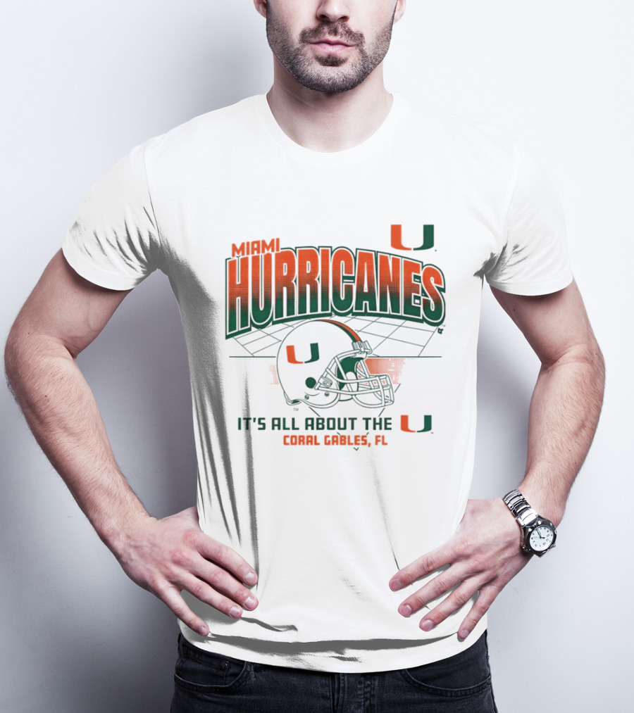 Miami Hurricanes Football Helmet It's All About The U Coral Gables 2026 T-Shirt