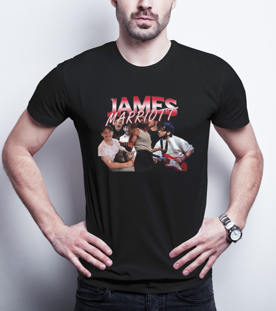James Marriott Musician Collage With Guitar And Cat T-Shirt
