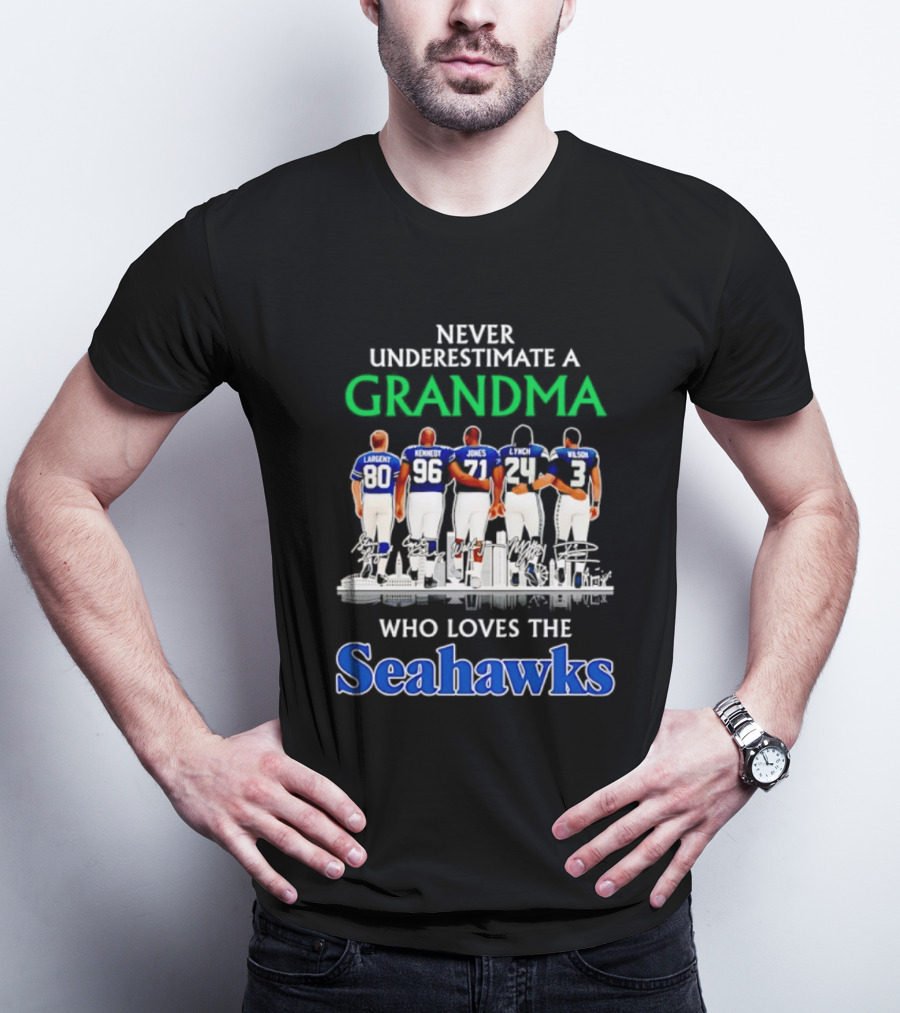 Never Underestimate A Grandma Who Loves The Seahawks Largent Kennedy Jones Lyles T-Shirt