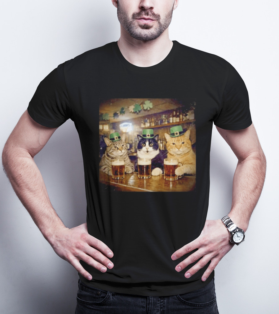 Saint Patrick's Day Cats With Green Hats Cheers T-Shirt