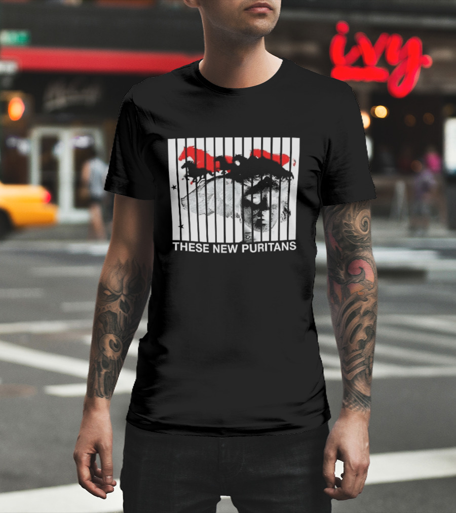 These New Puritans Face And Red Abstract Paint Stripes T-Shirt