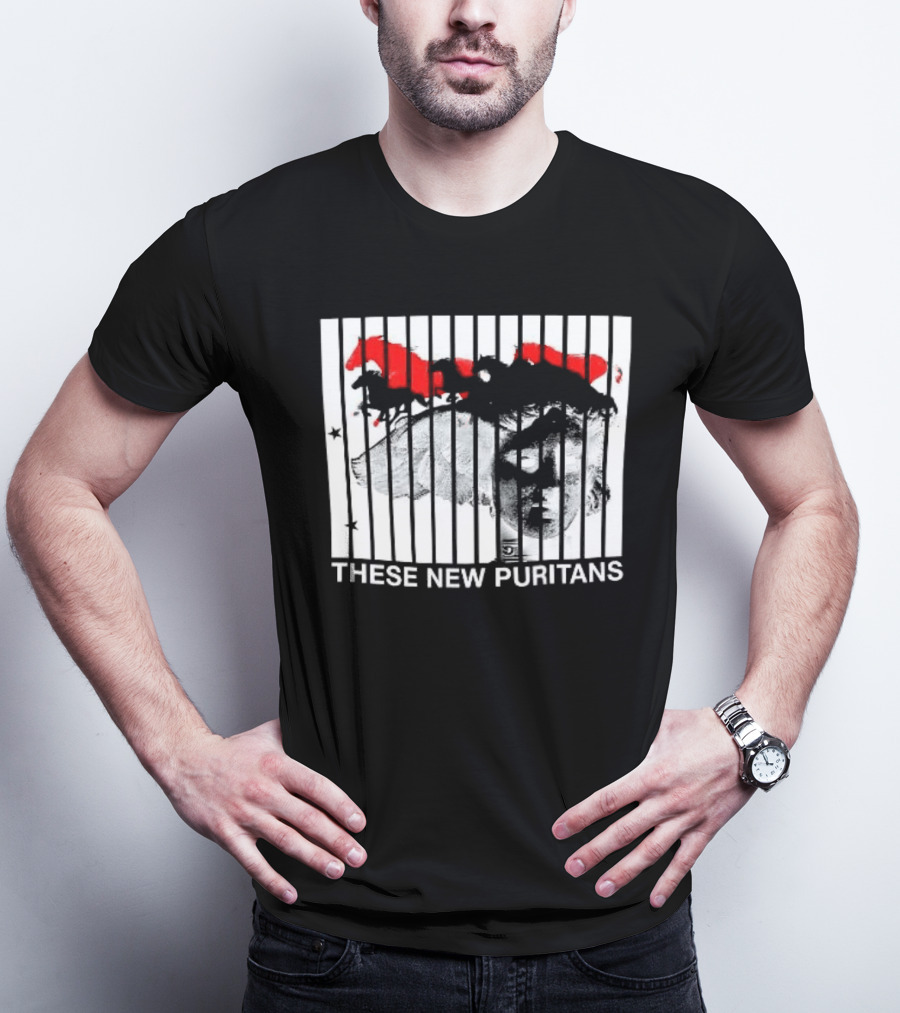 These New Puritans Face And Red Abstract Paint Stripes T-Shirt
