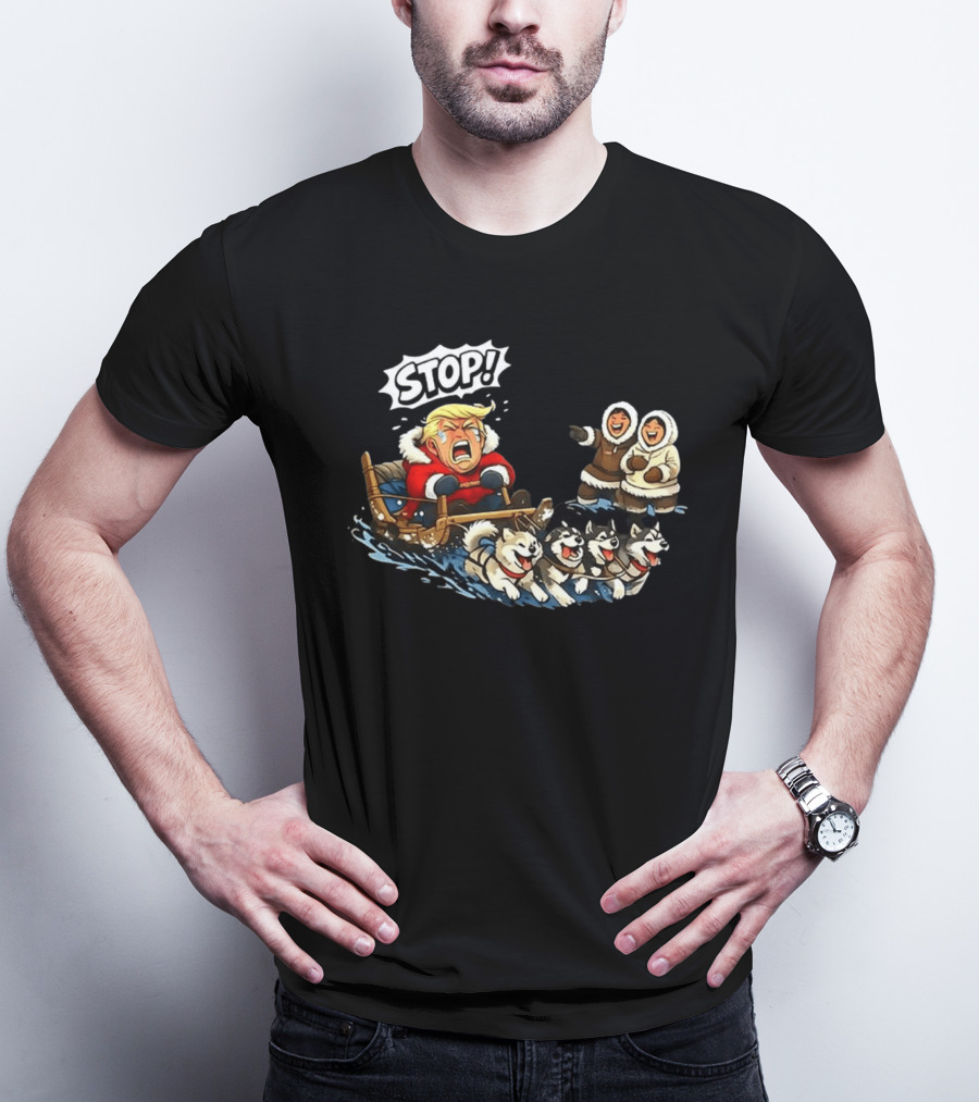 STOP Trump Greenland Dogsled Cartoon T-Shirt