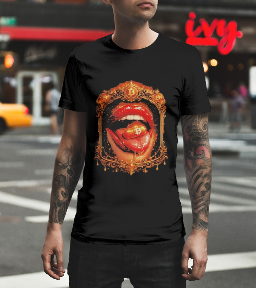 Bitcoin Orange Pill Lips Iconic Cryptocurrency T-Shirt