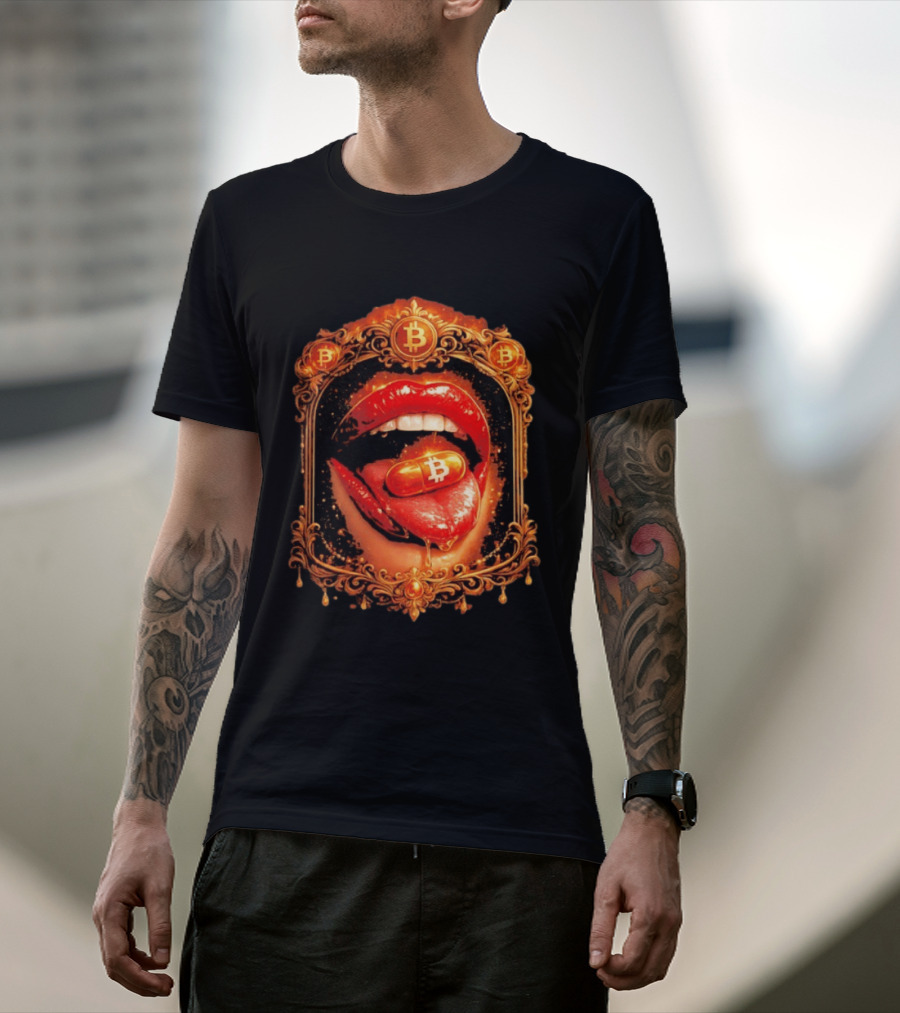 Bitcoin Orange Pill Lips Iconic Cryptocurrency T-Shirt