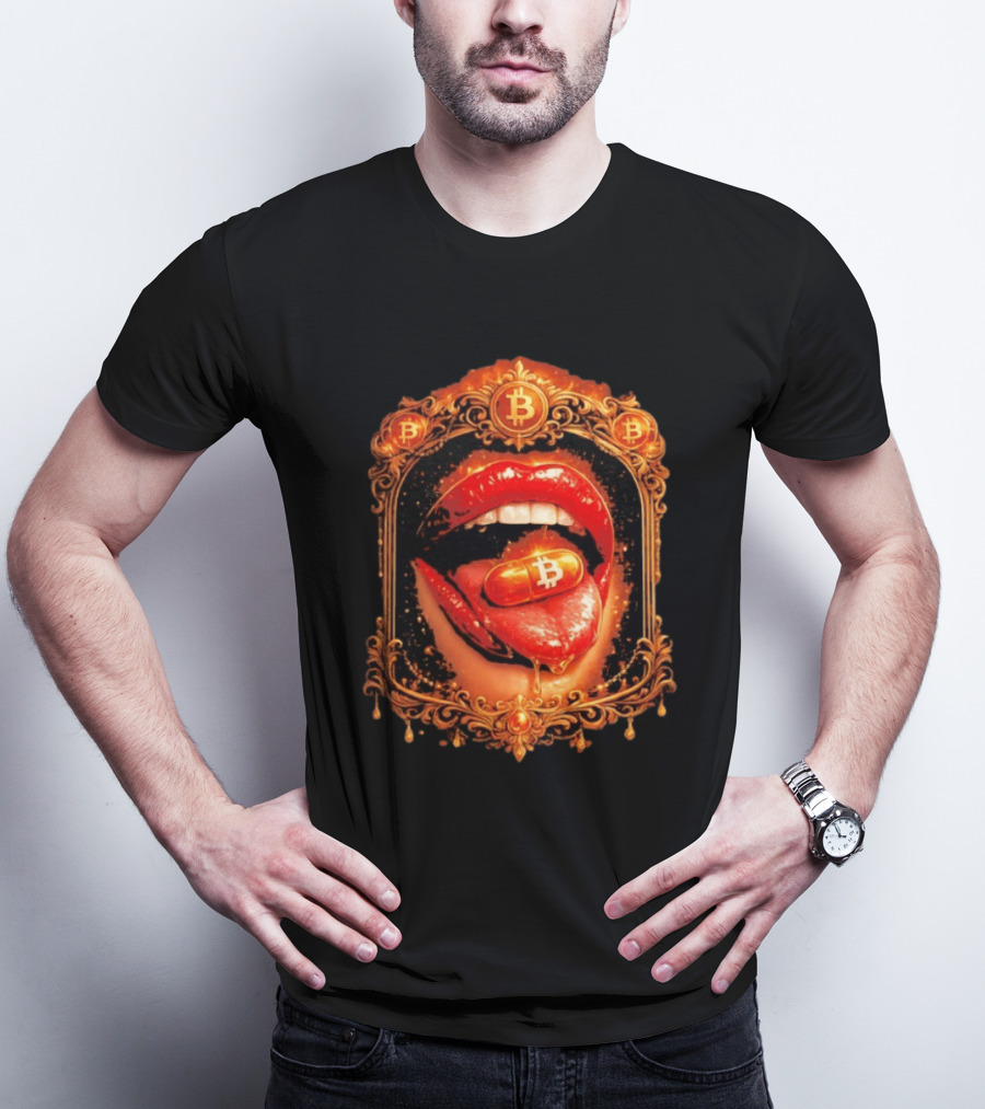 Bitcoin Orange Pill Lips Iconic Cryptocurrency T-Shirt