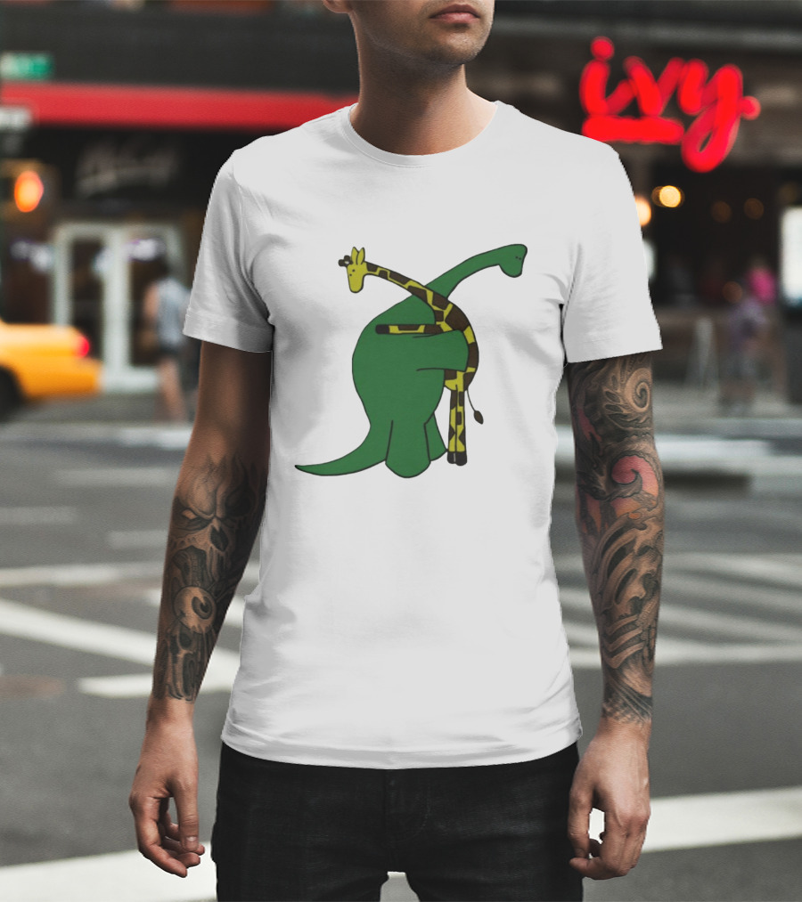 Dinosaur And Giraffe Friendship Embrace T-Shirt