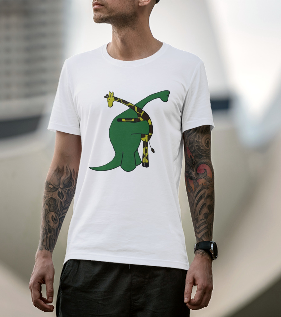 Dinosaur And Giraffe Friendship Embrace T-Shirt