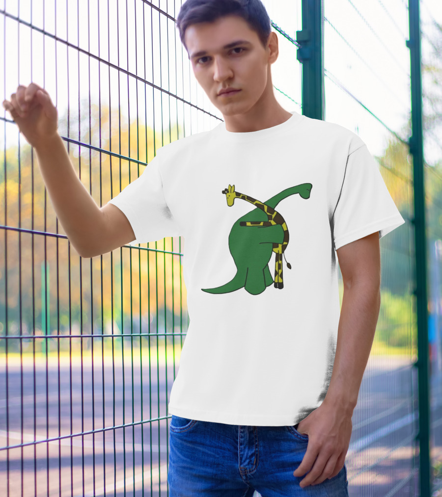 Dinosaur And Giraffe Friendship Embrace T-Shirt