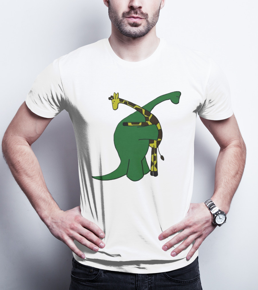 Dinosaur And Giraffe Friendship Embrace T-Shirt