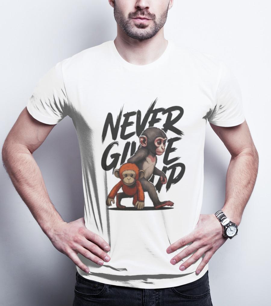 Never Give Up Inspirational Monkeys Motivational Message T-Shirt