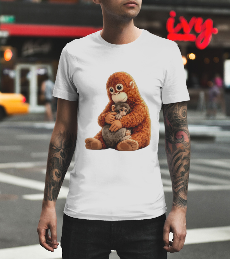 Punch Monkey Hugging Plush Baby Monkey T-Shirt