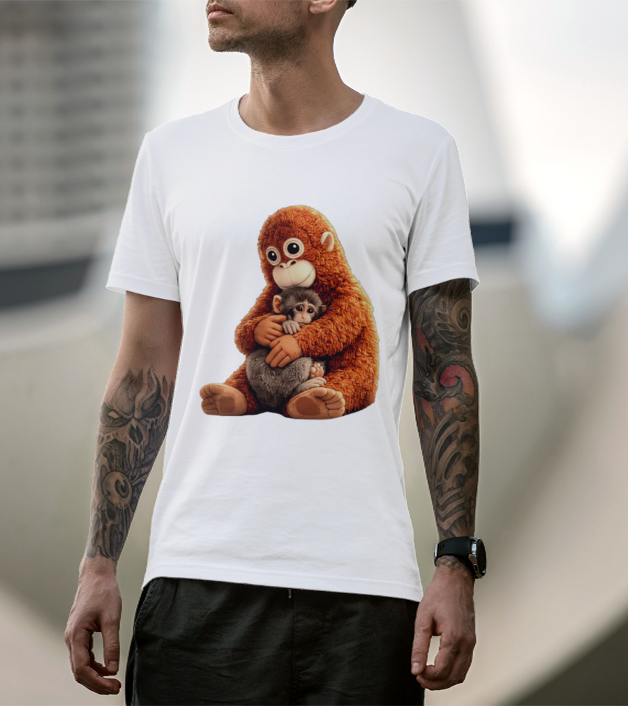 Punch Monkey Hugging Plush Baby Monkey T-Shirt