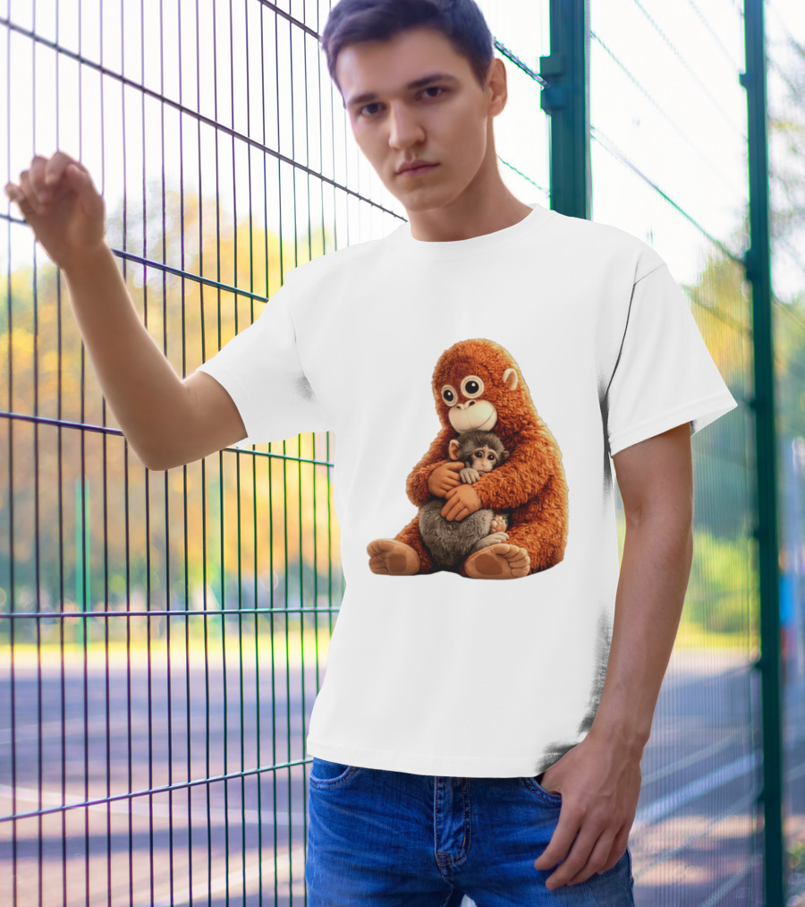 Punch Monkey Hugging Plush Baby Monkey T-Shirt