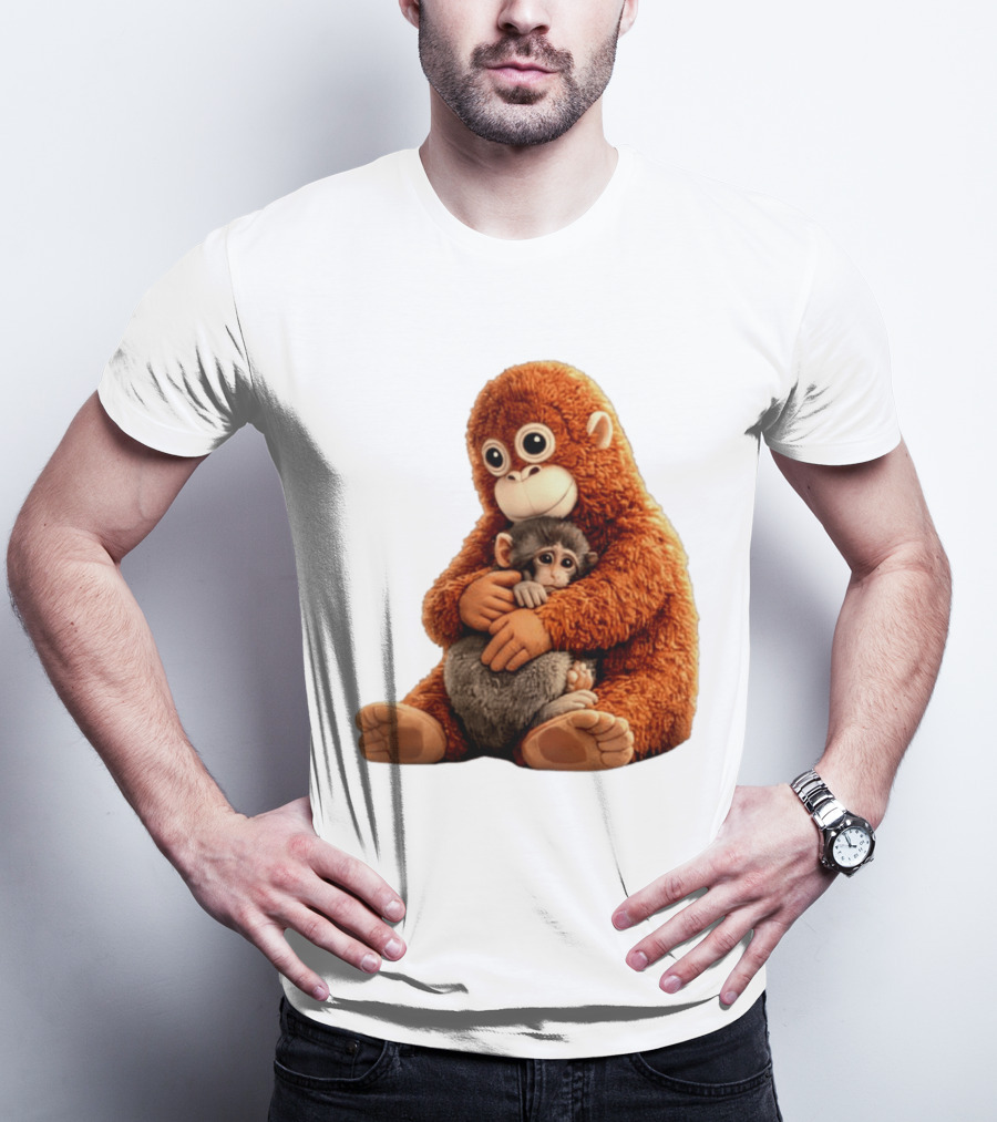 Punch Monkey Hugging Plush Baby Monkey T-Shirt