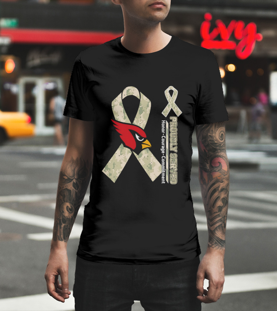 Arizona Cardinals Proudly Served Military Camo Honor Courage Commitment T-Shirt