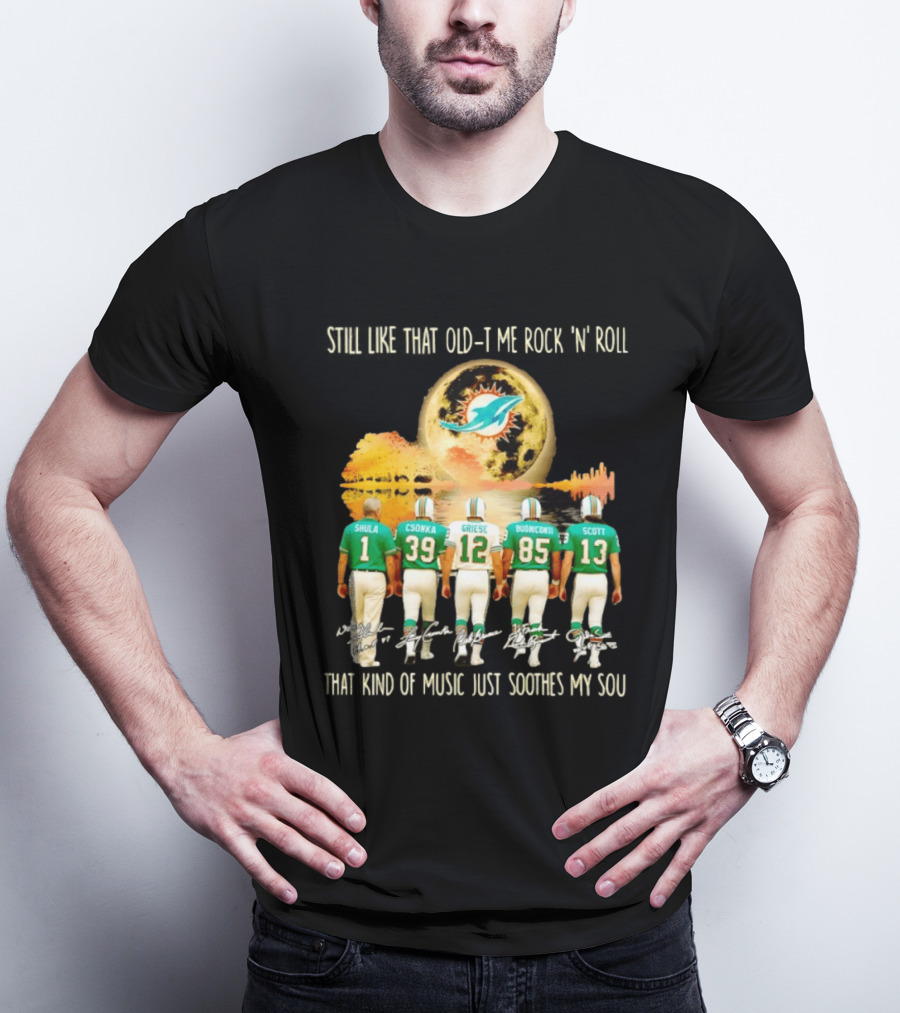 Miami Dolphins Shula Csonka Griese Buoniconti Scott Old Time Rock 'N' Roll Moon Skyline T-Shirt