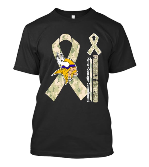 Minnesota Vikings Proudly Served Honor Courage Commitment Camouflage Ribbon T-Shirt