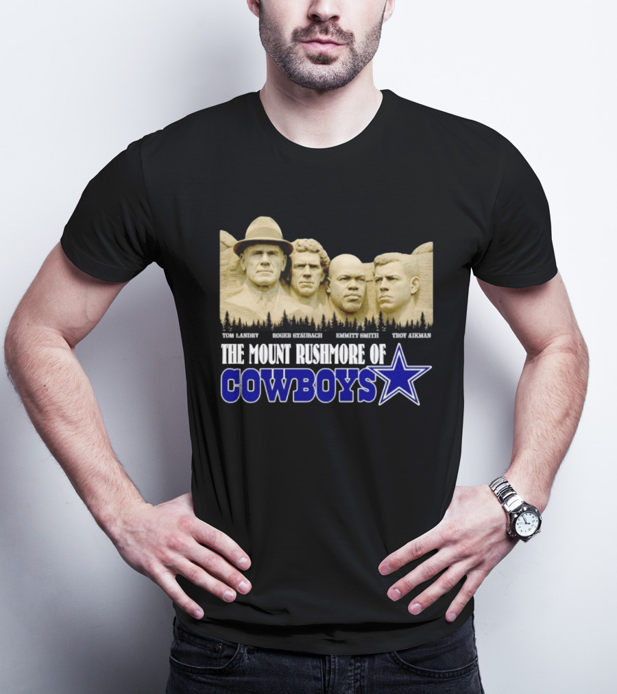 Tom Landry Roger Staubach Emmitt Smith Troy Aikman Mount Rushmore Cowboys Star T-Shirt