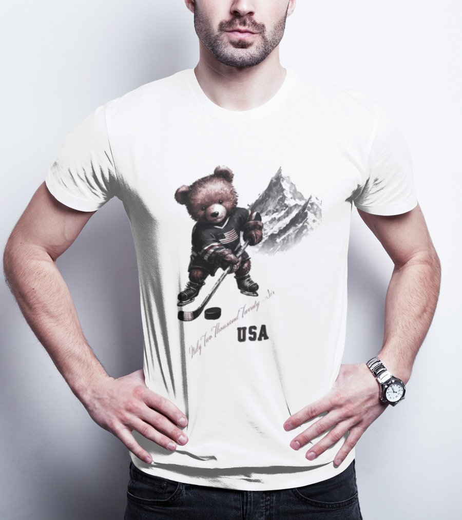 USA Ice Hockey Teddy Bear Italy 2026 T-Shirt