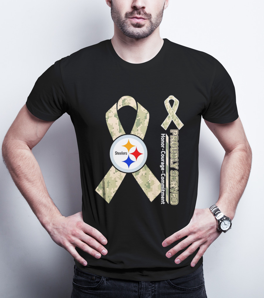 Pittsburgh Steelers Camouflage Ribbon Proudly Served Honor Courage Commitment T-Shirt