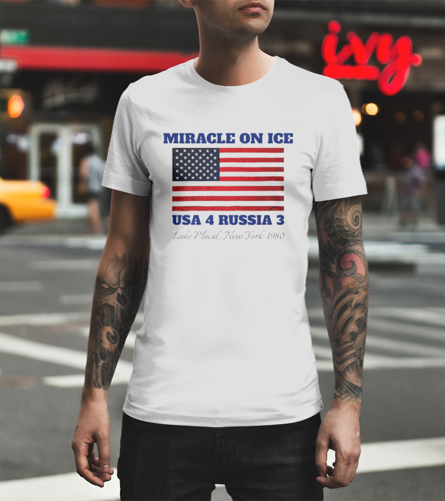 Miracle On Ice USA 4 Russia 3 American Flag Lake Placid New York 1980 Olympic 2026 Milano Cortina T-Shirt