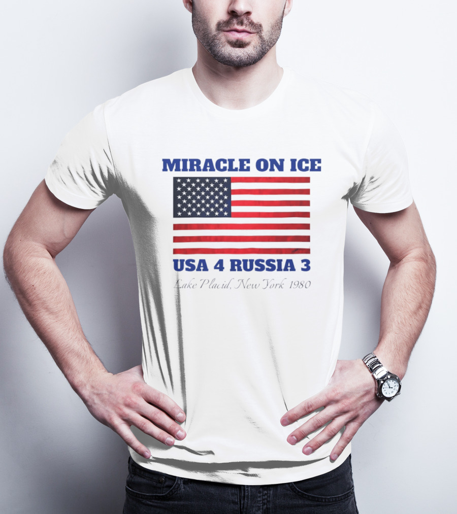 Miracle On Ice USA 4 Russia 3 American Flag Lake Placid New York 1980 Olympic 2026 Milano Cortina T-Shirt